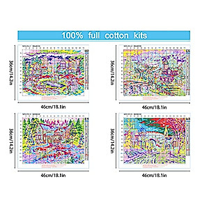 ZuoAnLF 4 Packs Stamped Cross Stitch Kits,Full Range of Embroidery Starter Kits for Beginners,DIY Embroidery Needlepoint Kits Home Decor,11CT,Christmas,Snow Scene,14.2×18.1inch