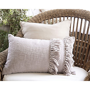 Foreside Home & Garden Gray Handwoven 14x22 Decorative Cotton Throw Pillow with Hand Braided Tassels