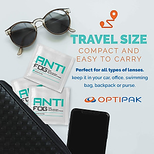OPTIPAK Anti-Fog Lens Wipes Pre-moistened Wipes Glasses Cleaner, Cleaning Wipes for Binoculars, Face Shields, Ski Masks or Swim Goggles, Prevents Fogging on Eyeglasses, Mirrors, Lenses & Windows