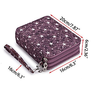 BTSKY Zippered Pencil Case-Canvas 72 Slots Handy Pencil Holders with Printing Pattern for Prismacolor Watercolor Pencils, Crayola Colored Pencils, Marco Pencils Purple Stars