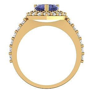 2.03 Carat heart cut blue simulated tanzanite 14k yellow gold engraving bridal engagement wedding halo ring size 5.25
