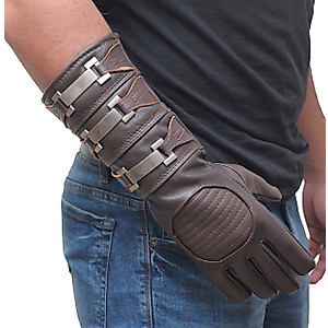 URBAN BUCK Real Leather Gauntlet Cosplay Mens Long Brown Right Hand Costume Glove (XXL)