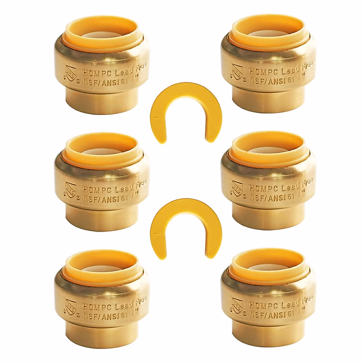 HQMPC 1" Push Fit PEX End Cap, Push-to-Connect, No lead Brass Plumbing Fittings for Copper, CPVC 6Pcs Disconnect Clip Included