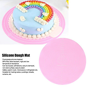 4PCS Silicone Baking Mats, Round Silicon Baking Mat with Measurements Non-slip Pastry Mat Non-stick Heat Resistant Cake Mat for Cake Turntable Stand Reusable Silicone Mat for Baking Pan, Pink
