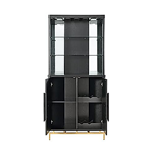 Home Source Black Bar Cabinet with Half Moon Handles and Metal Base