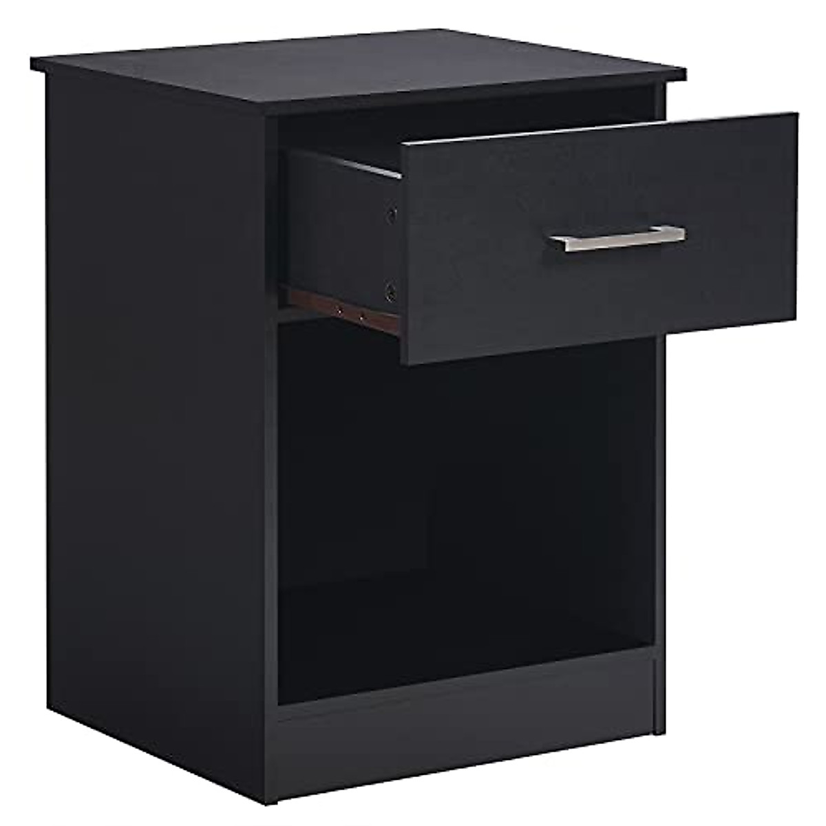 Reettic Wooden Nightstand Set of 2, End Table with Sliding Drawer and Opening Shelf, Sofa Bedside Table for Bedroom, Black RCTG101B02