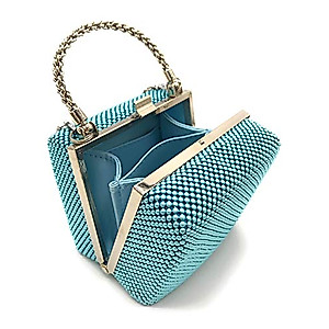 XX-Small clutch Metal beaded mesh evening box purse for Cocktail Party Prom Wedding Banquet (Matt-Blue)