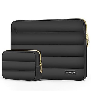 MOSISO Puffy Laptop Sleeve Compatible with MacBook Air/Pro, 13-13.3 inch Notebook, Compatible with MacBook Pro 14 inch 2023-2021 A2779 M2 A2442 M1, Polyester Horizontal Bag Cover with Small Case,Black