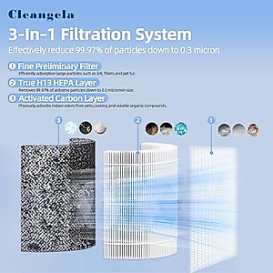 Cleangela 2-PACK 3069 Replacement Filter for BISSELL MYair Pro Air Purifiers 3139A 3139B, 3-in-1 H13 True HEPA and Carbon Air Filter, Part Number 3069