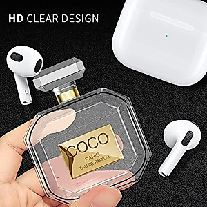 Meishangmei AirPods 3 Case Cute with Keychain & Fur Ball Perfume Design Silicone Soft Shockproof AirPod 3rd Generation Charging Case Cover for Girls and Women - Gold