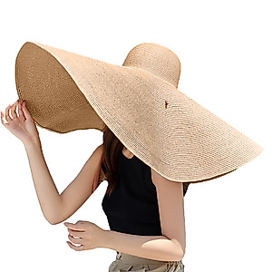 Oversized Beach Straw Hats for Women Extra Large Wide Brim Beach Hat Foldable Roll up Floppy Sun Hat Summer UV Protection (US, Alpha, Large, X-Large, Khaki)