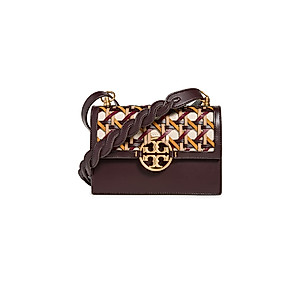 Tory Burch Women's Miller Basketweave Small Flap Shoulder Bag, Tempranillo Mix, Brown, One Size