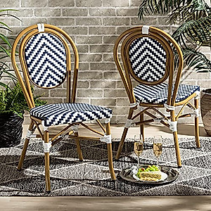 Baxton Studio Alaire Outdoor Dining, White/Blue/Brown