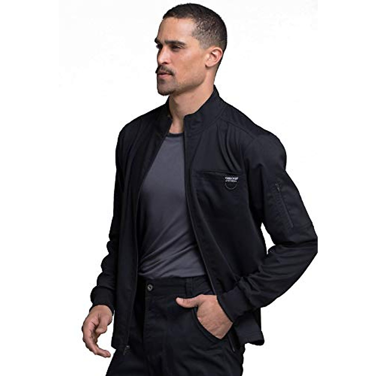 Cherokee Men Warm up Scrub Jacket with Zip Front WW320, L, Black