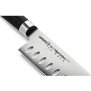 SAMURA MO-V Professional Japanese Kitchen Santoku Knife 7", Hardened to 58-61° HRC, Molybdenum-Vanadium Steel AUS-8 Blade, Ergonomic and Moisture Resistant G-10 Fibreglass Handle