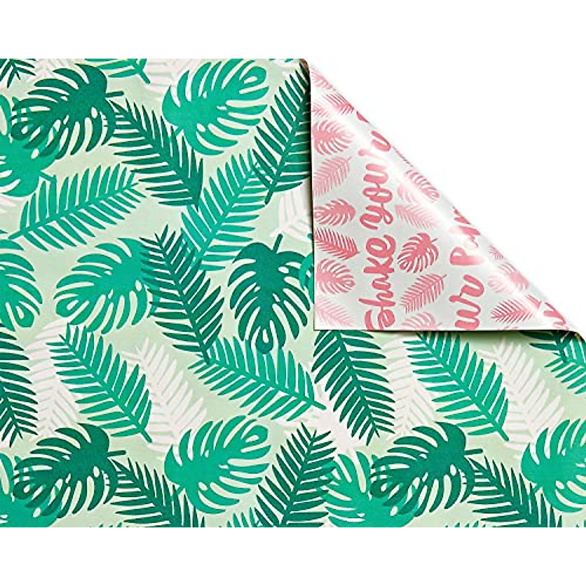 American Greetings Reversible Palms, Sloths, Flamingo Wrapping Paper for All Occasion, Green and Pink (3 Rolls, 120 sq. ft.)