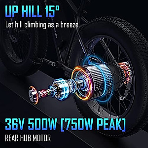 AVANTREK Electric Bike 26"x4" for Adults, 1.5X Faster Charge, 500W Brushless Motor 36V/13Ah Removable Battery, Front Suspension Fat Tire, 20 MPH Snow Beach Mountain EBike Shimano 7 Speed Macrover 100