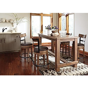 Signature Design by Ashley Pinnadel 24.25" Modern Farmhouse Swivel Counter Height Barstool, Light Brown