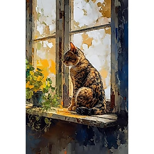 Diamond Painting Kit for Adults and Children-Cat on Window Sill Beginner DIY 5D Full Circle Gemstone Art-Suitable for Home Bedroom Wall Decoration (20x30inch)