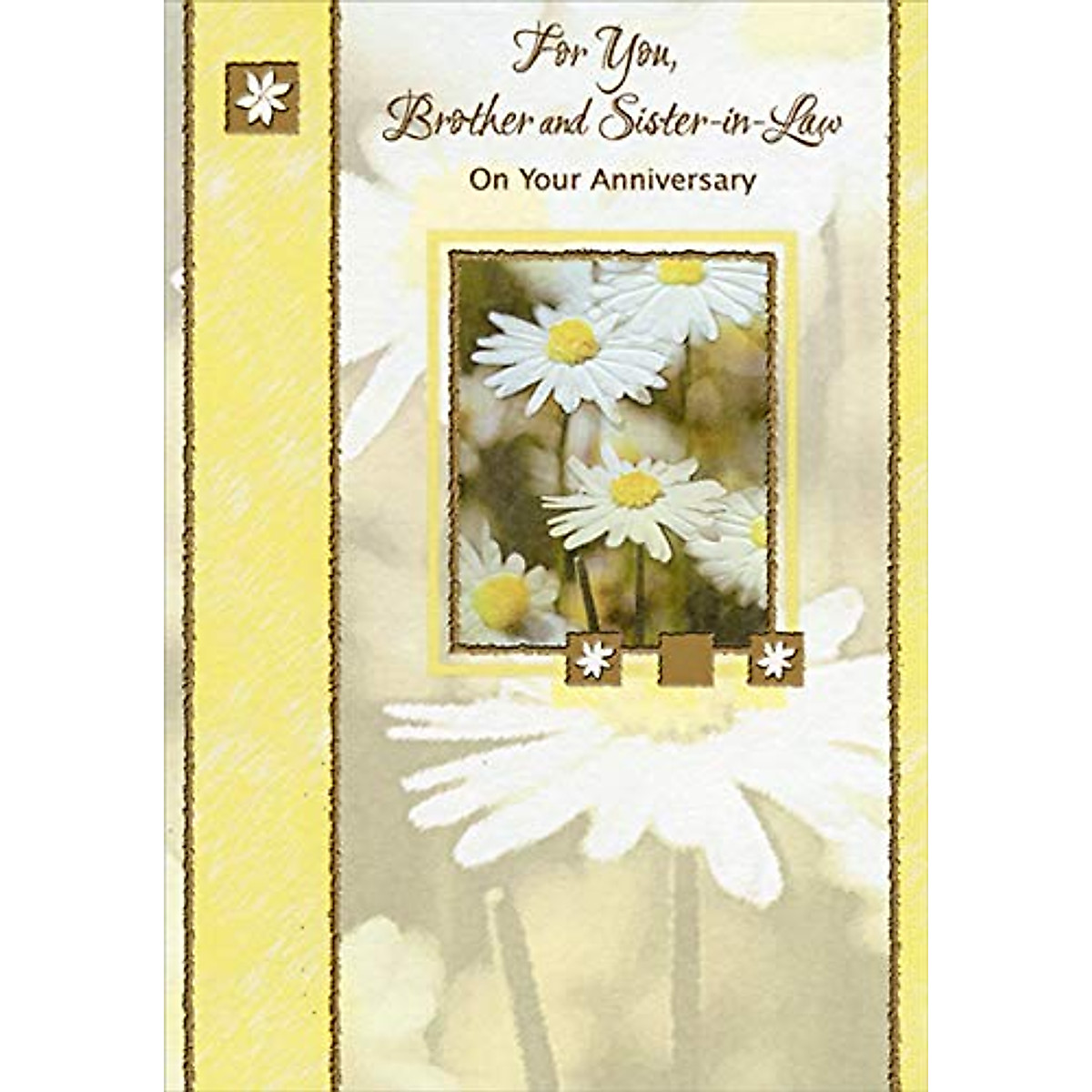Designer Greetings Daisies in Gold Foil Frame with Vertical Yellow Panels Wedding Anniversary Congratulations Card for Brother and Sister-in-Law