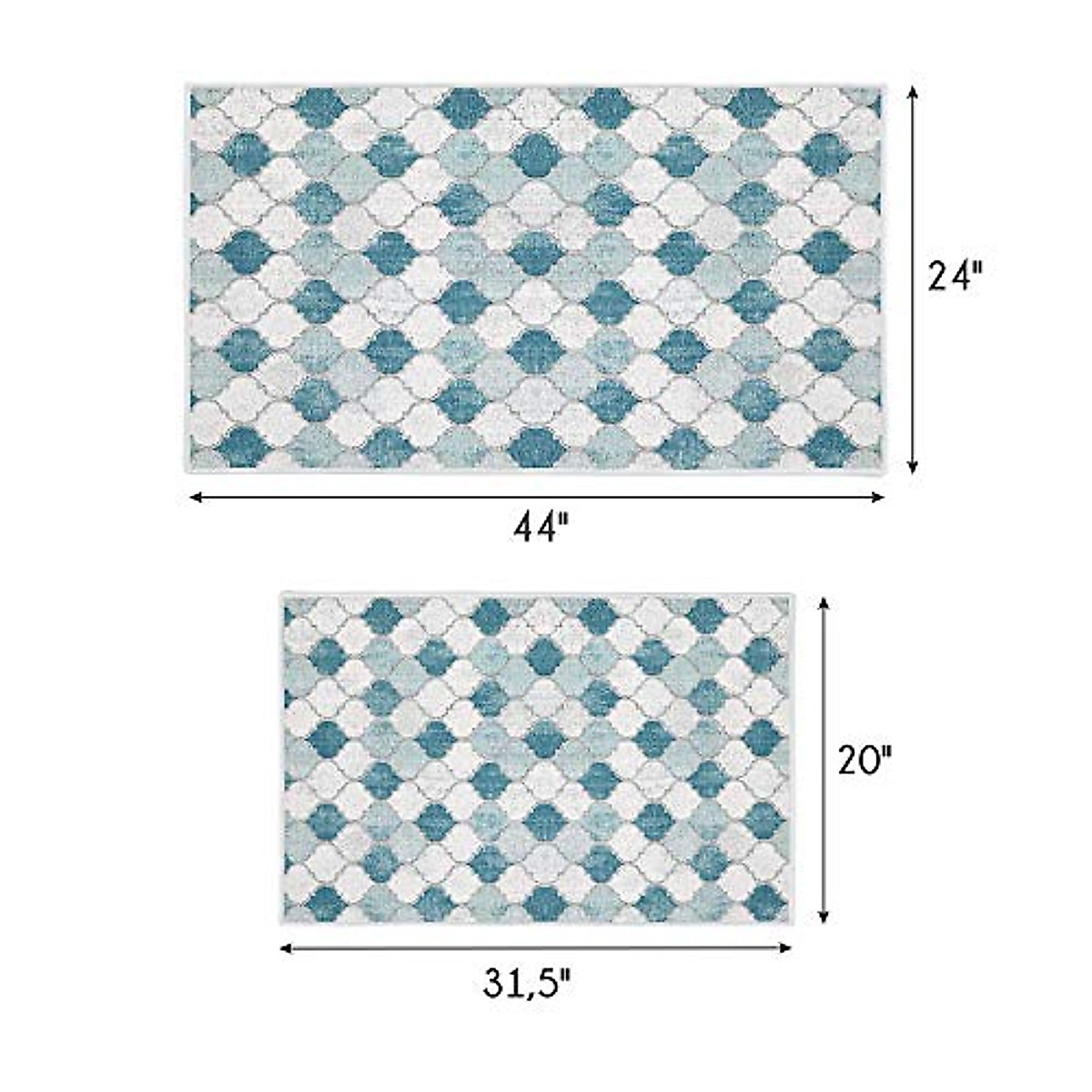 Sussex Home Non Skid Washable Kitchen Runner Rugs Set of 2 - Ultra-Thin Lattice Area Rugs for Laundry Room, Entryway, Bathroom - Multipurpose Set of 44 x 24 and 31.5 x 20 Inches Floor Mats