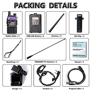 BaoFeng Radio High Power Upgraded BaoFeng UV-5R 144-148Mhz/420-450Mhz Ham Radio Handheld Two Way Radio with TIDRADIO-771 Antenna BaoFeng Walkie Talkie (5 Pack)