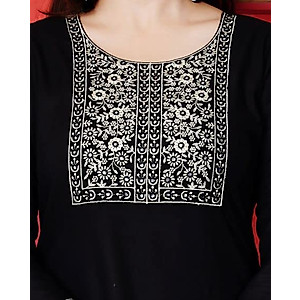 COTTON HTHRANG Indian Women's Tunic Tops Straight Rayon Black Kurtis Pant Sets W Chiffon Dupatta/A-Line Kurti Tunics