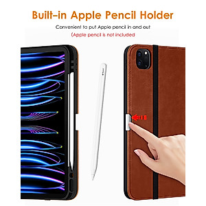 DTTO iPad Pro 12.9 6th / 5th / 4th / 3rd Generation Case 2022/2021/2020/2018, Premium Leather Folio Stand Cover with Built-in Apple Pencil Holder -Auto Wake/Sleep and Multi Viewing Angles,Brown