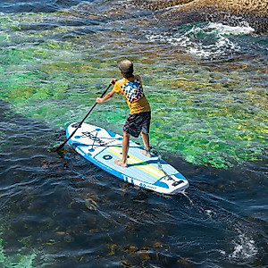 THURSO SURF Prodigy Junior Kids Inflatable SUP Stand Up Paddle Board 7'6 x 30'' x 4'' Two Layer Includes Adjustable Carbon Shaft Paddle/3 Fins/Leash/Duffle Bag/NO Pump Included (Azure)
