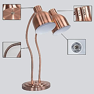 QQXX 360°Rotation Double Bulbs Food Warmer Lamp,Metal Double Bulbs Buffet Display Heating Preservation E27 Food Heat Lamp,Portable Food Lamps Commercial Fries Fried Food Heating lamp(220-250V)