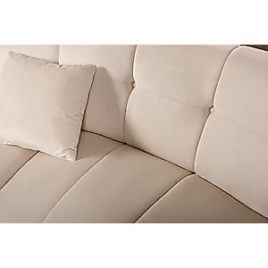 Legend Vansen Velvet Floor Sofa 3 Seats Symmetrical Modular Legless Corner Curved Round couches Sectional, 127", Cream