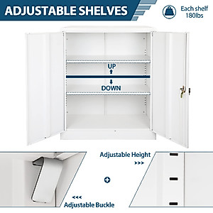 INTERGREAT Locking Cabinet for Office, Bathroom, Home, Laundry Room ,White Steel Storage Heavy Duty Lockable Metal Cabinet with Doors and Shelves,Lock