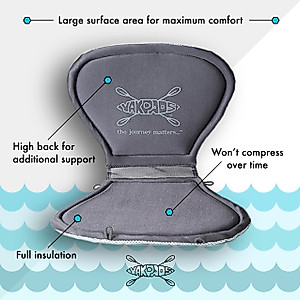 Yakpads High Back Cushioned Seat Pad, Gel Seat Pad for Kayaks, Portable Seat Cushion for Outdoor Watersports and Recreation - Cascade Creek (High Back)
