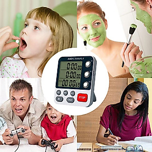 MOSTRUST Digital Dual Kitchen Timer, 3 Channels Count UP/Down Timer, Cooking Timer, Large Display Triple Timer, Loud Volume Alarm and Flashing Light with Magnetic Back, Stand, Battery Included (M318)