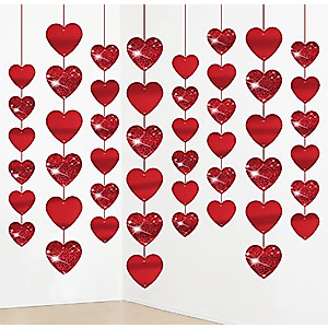 72PCS Valentine’s Day Decorations Red Garland Hanging String Hearts - Valentines Streamer for Home Wedding Anniversary Party Decor