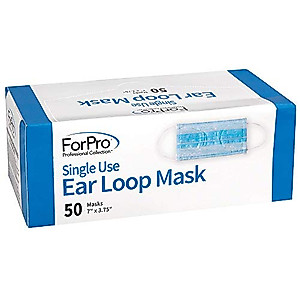 ForPro Single Use Ear Loop Mask, 3-Ply Disposable Non-Woven Face Mask, Latex-Free, Hypoallergenic, Fiberglass-Free, Protects Against Pollen, Dust, 50-Count