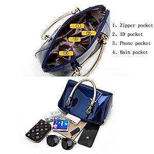 XingChen Shiny Patent Women Faux Leather Handbags Crossbody Bag Top Handle Purse Satchel Bag Shoulder Bag(Pink)