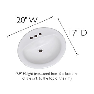 Design House 583203-WHT Traditional Simple Oval Drop-In Sink 20x17 Single Basin in White