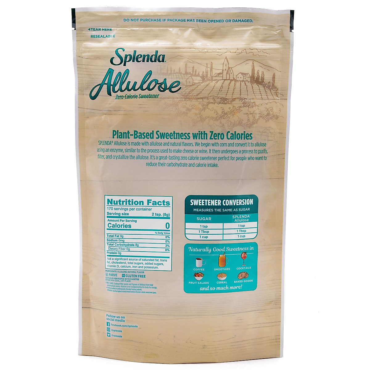 SPLENDA Allulose Plant Based Zero Calorie Sweetener For Baking & Beverages, 3 Pound Resealable Pouch
