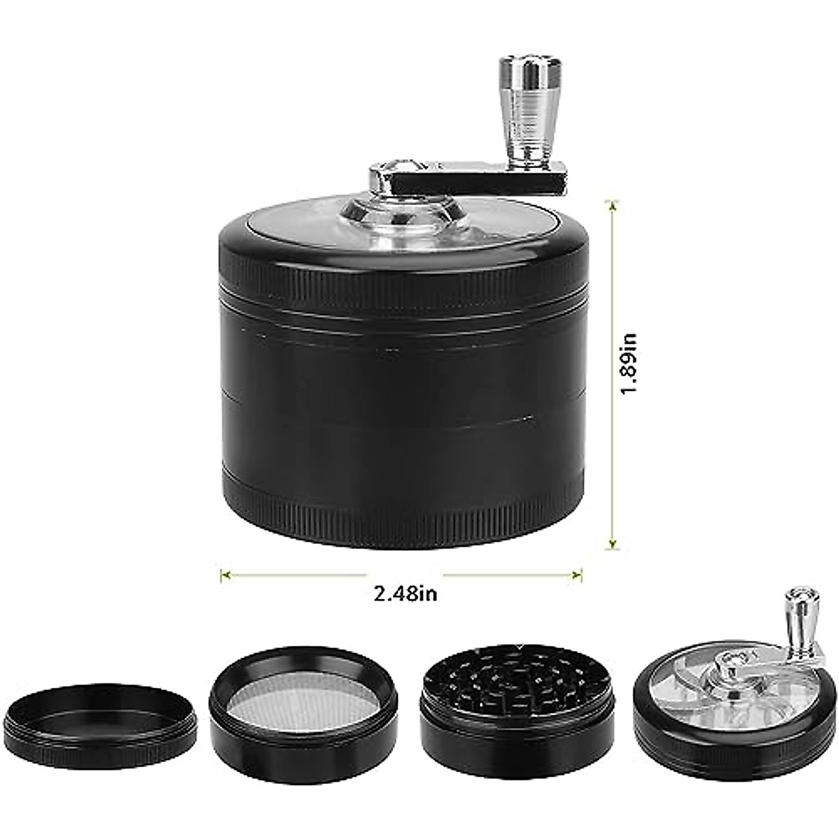 Herb Grinder, 2.5 inch 4 Layers with Zinc Alloy Manual Handle Grinder Kitchen Spice Grinder