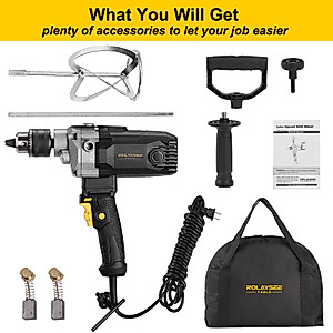 10-Amp Corded 5/8" Heavy Duty Drill Mixer Set, Mixing Drill Machine with Spade Handle for Drilling and Mixing, Variable Speeds Concrete Mud Mixer ROLAYSEE TOOLS