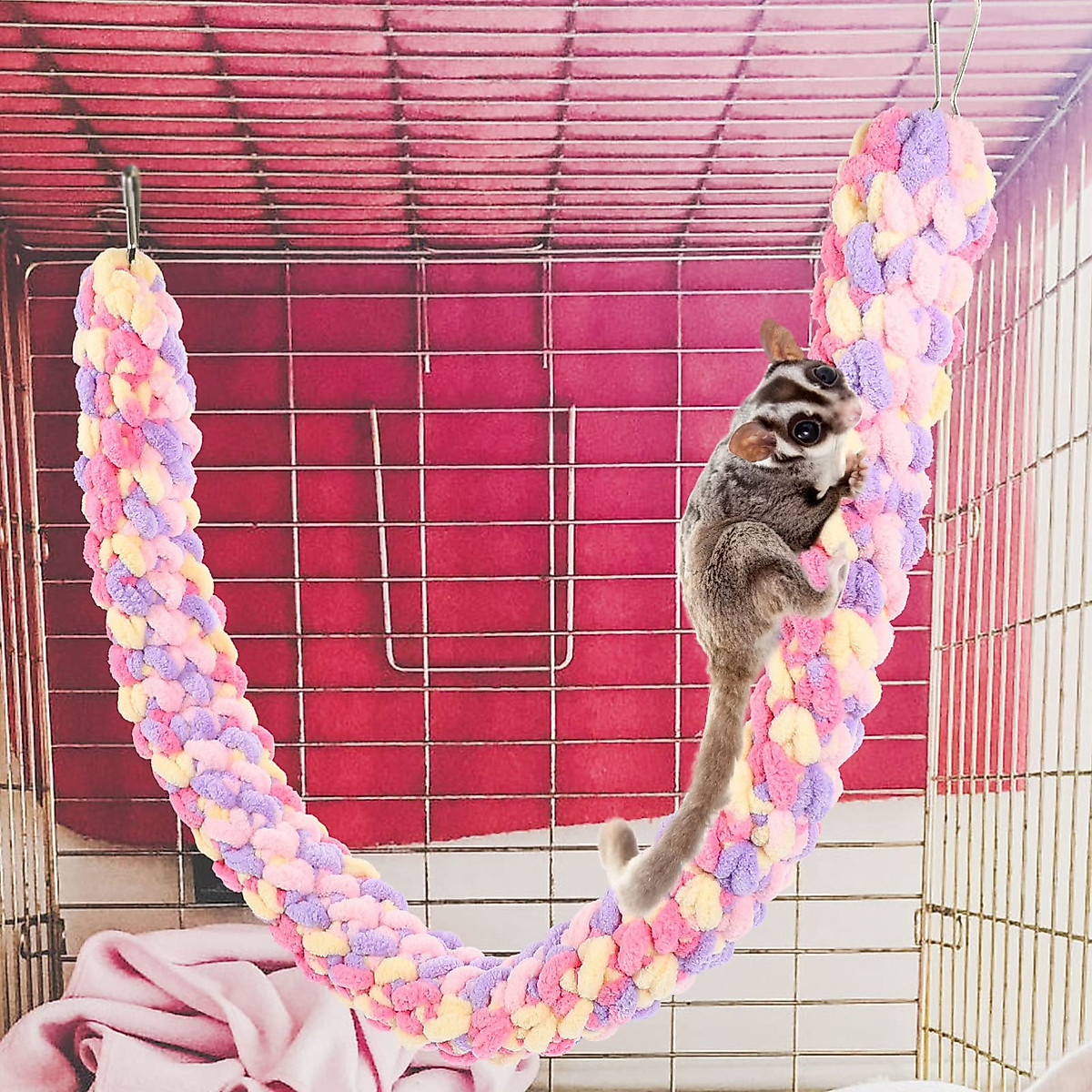 Alipis Sugar Glider Climbing Rope Bungee Rope Bird Toy Small Bird Chew Toys Interesting Parrot Chew Toys Rat Cage Accessories Climbing Hamster Toy Ferret Toy Cotton Rope Bite Parrot Stand