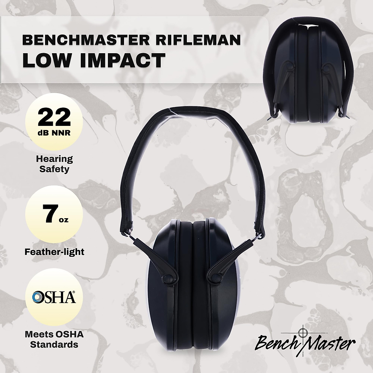 Rifleman Low Impact, Low Profile Ear Muffs for Shooting Hearing Protection, Ultralight and Compact with Razor Slim Cups, NRR 22, Black