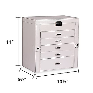 Frebeauty Large Jewelry Box,6-Tier PU Leather Jewelry Organizer with Lock,Multi-functional Storage Case with Mirror,Accessories Holder with 5 Drawers for Earrings Necklace Bracelets (Pearl White)