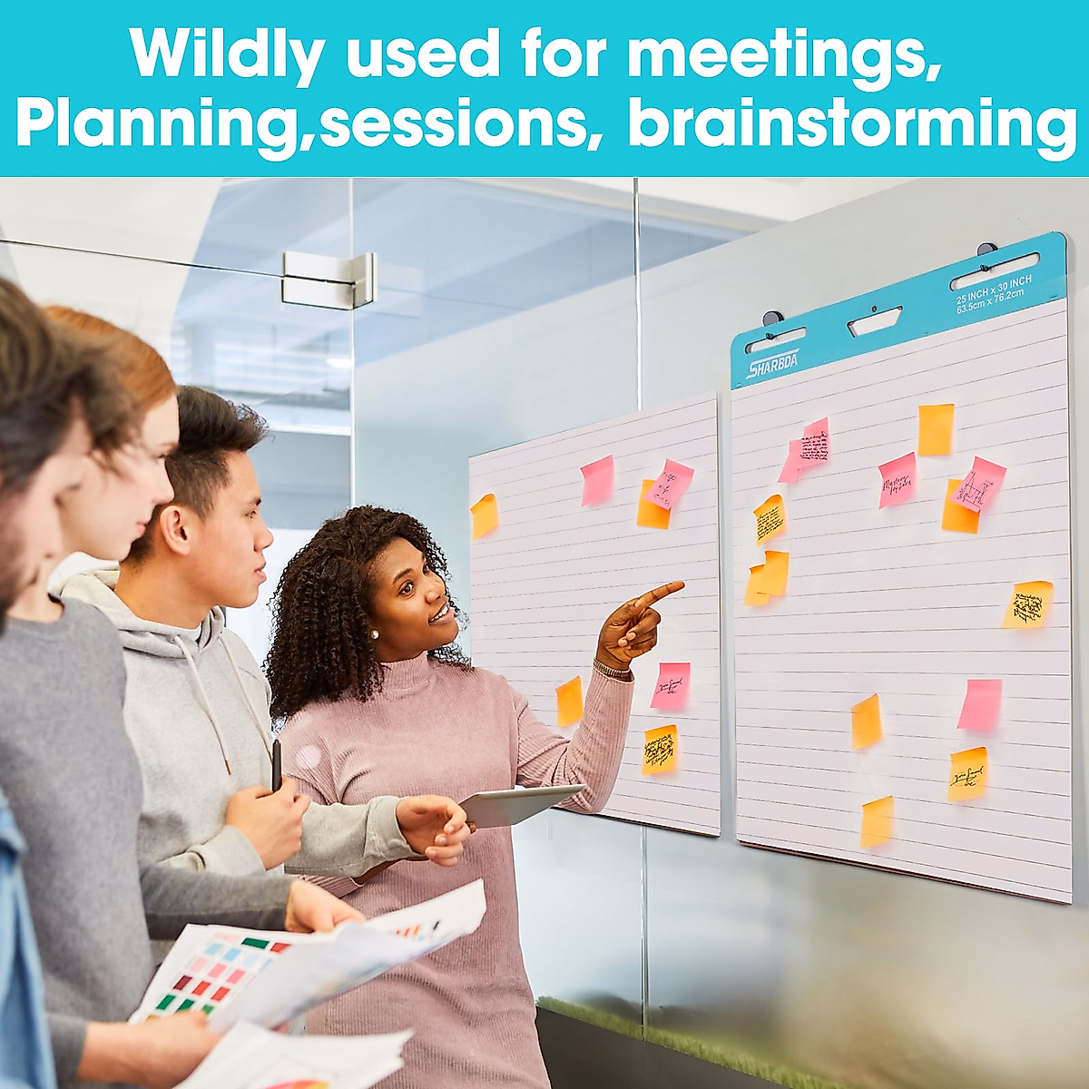 SHARBDA Lined Sticky Easel Pad, 25 in x 30 in,Flip Chart Paper,Sticky Chart Paper for Teachers, Large Self-Stick Easel Paper,Super Sticky & Bleed-Resistant,30 Sheets/Pad,2 Pads