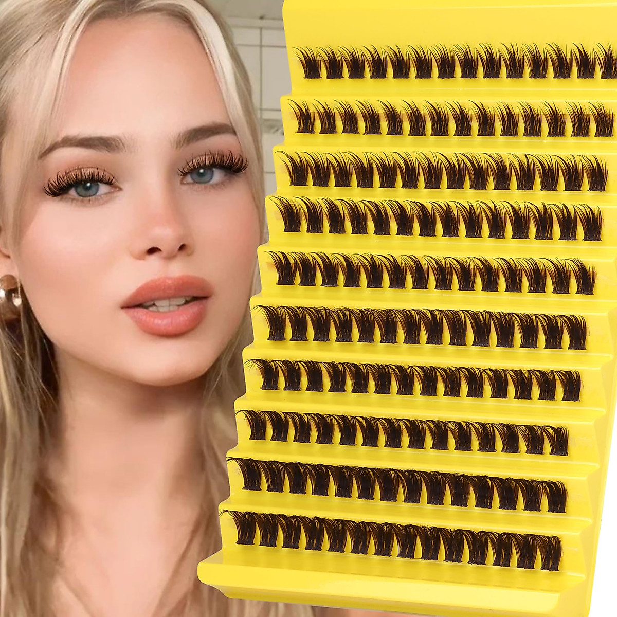 Brown Lash Clusters Individual Mixed Lengths Natural & Wispy Lash Extension DIY Brown Cluster Eyelashes 140Pcs (11C, 8-16MM)