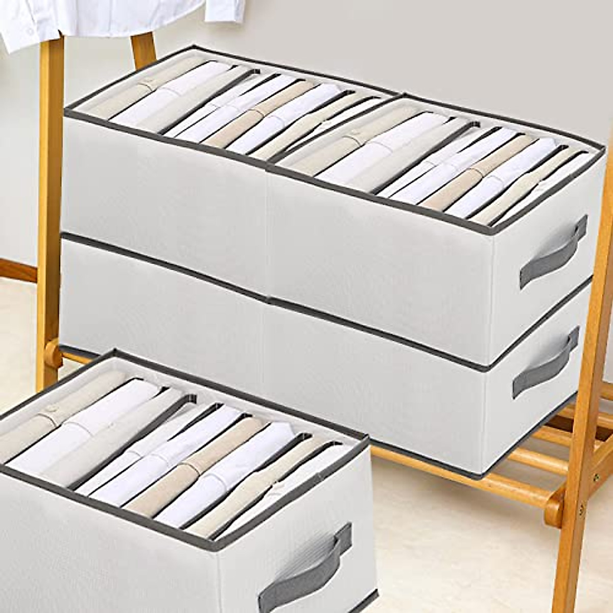 4pcs Wardrobe Clothes Organizer for Jeans, Clothes Organizer for Folded Clothes, PP Plate Nylon Mesh Foldable Closet Organizers and Storage for Pants, Underwear, Sweater, T-shirt, Dress (9Grids)