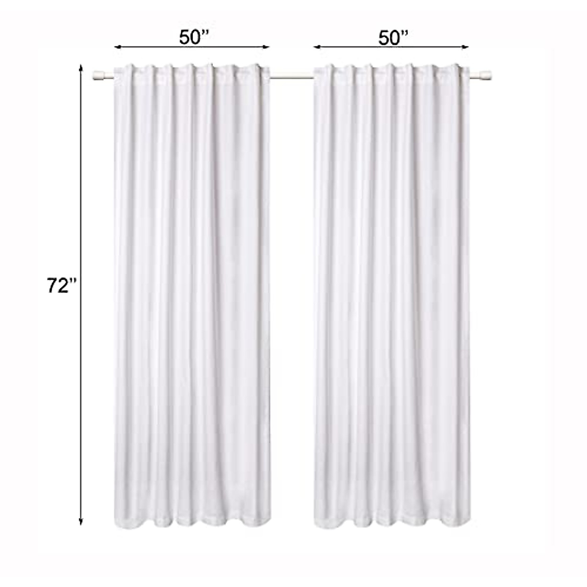 Hausattire White Cotton Window Curtains 50x72 Inches - Set of 2, Reverse Tab Top Curtain Panels in Cotton Slub Duck Fabric for Kitchen, Living Room, Bedroom, Farmhouse Drapes