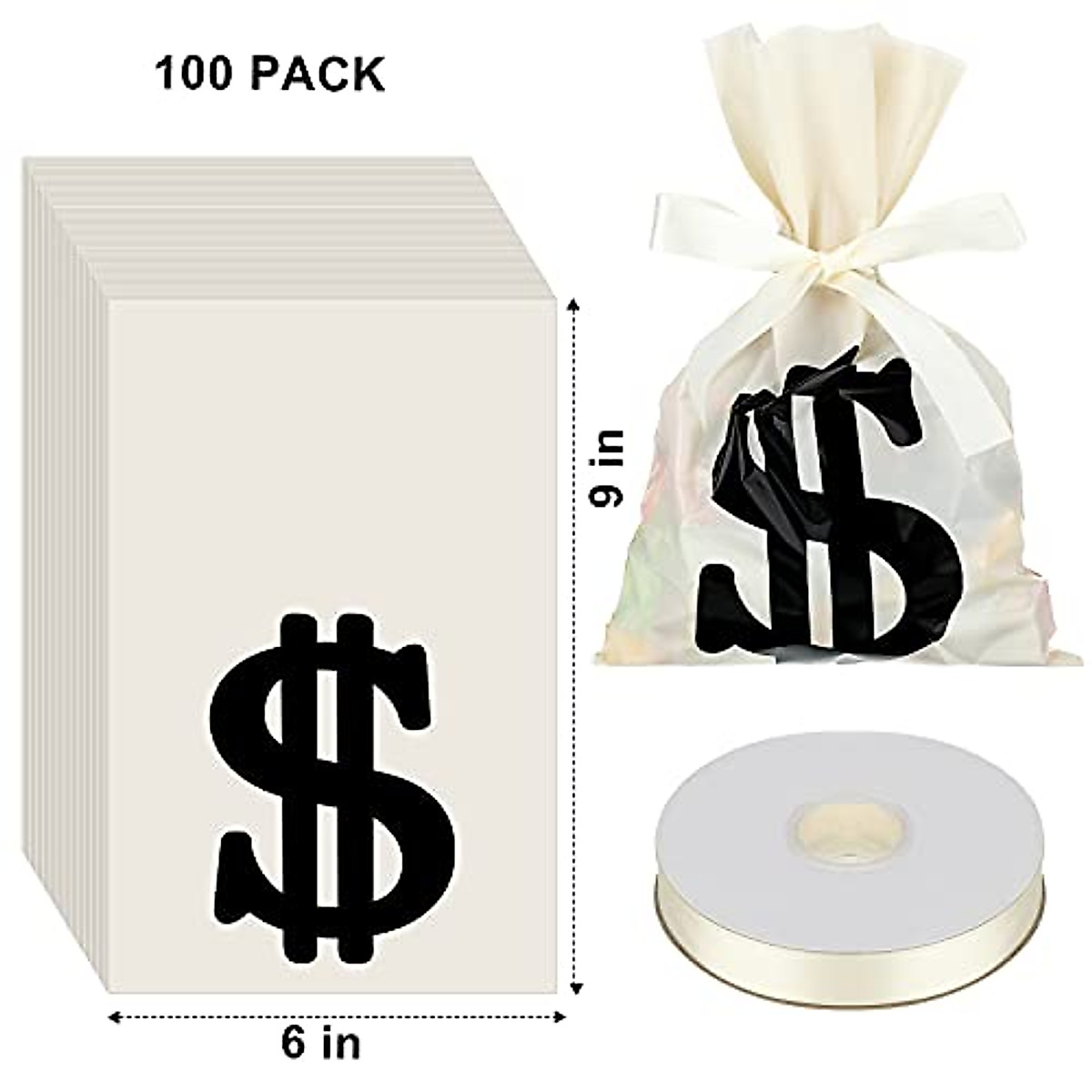 100 Pack Candy Cellophane Bag, Favor Bag with Ribbon, Cello Bag Party Bag for Independence Day Halloween Christmas Racing Car Style, 6 x 9 Inches ()
