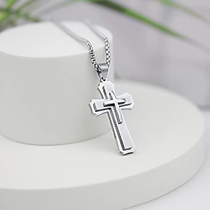 𝟮𝟬𝟮𝟯 𝐔𝐩𝐠𝐫𝐚𝐝𝐞𝐝 Cross necklace for men Christian gifts for women,silver necklaces for teen girls chain mens religious essentials fear of god jewelry men's stainless steel faith boys pendant cadenas para hombres